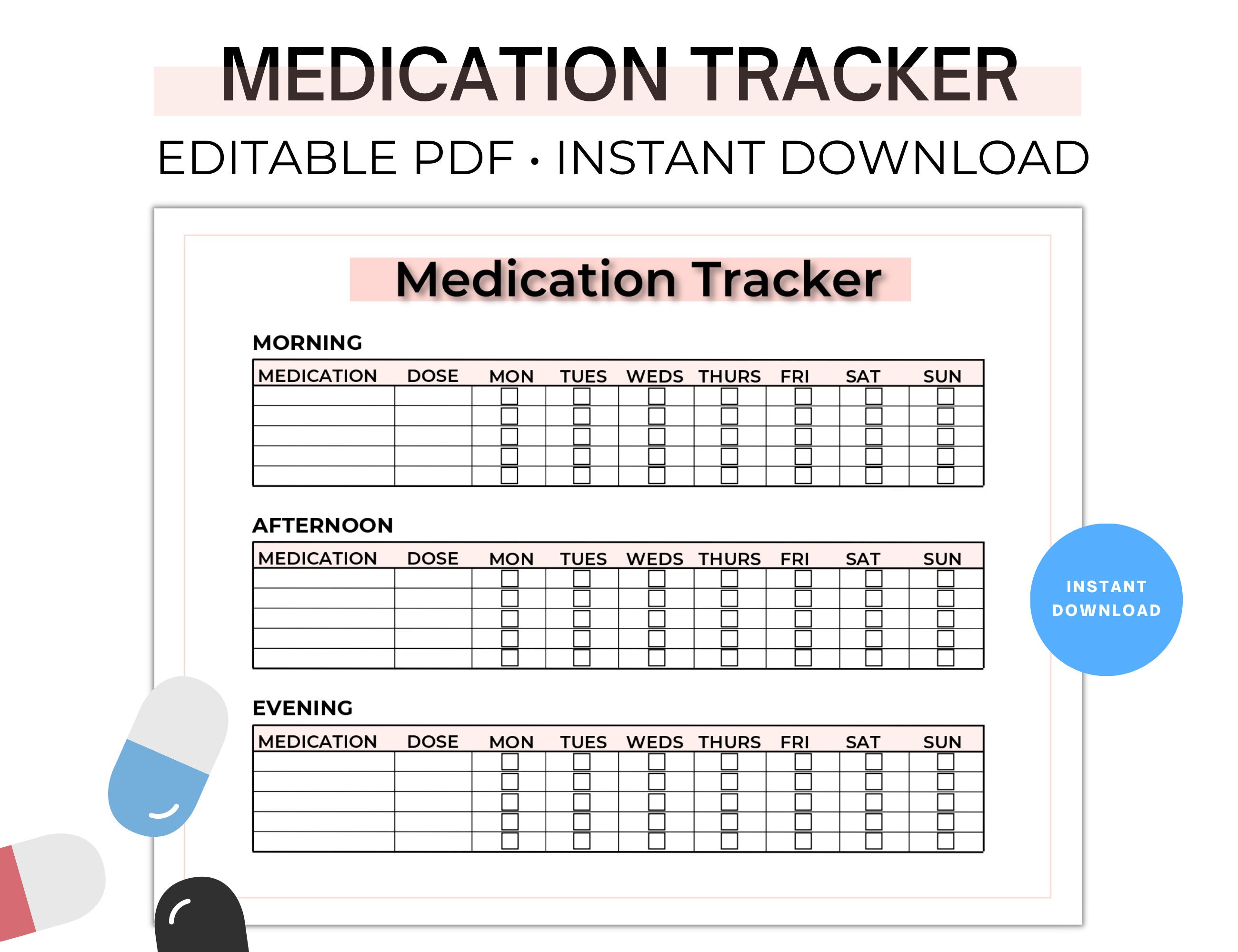 Editable Medication Tracker, Daily Medication Tracker, Medication Log ...