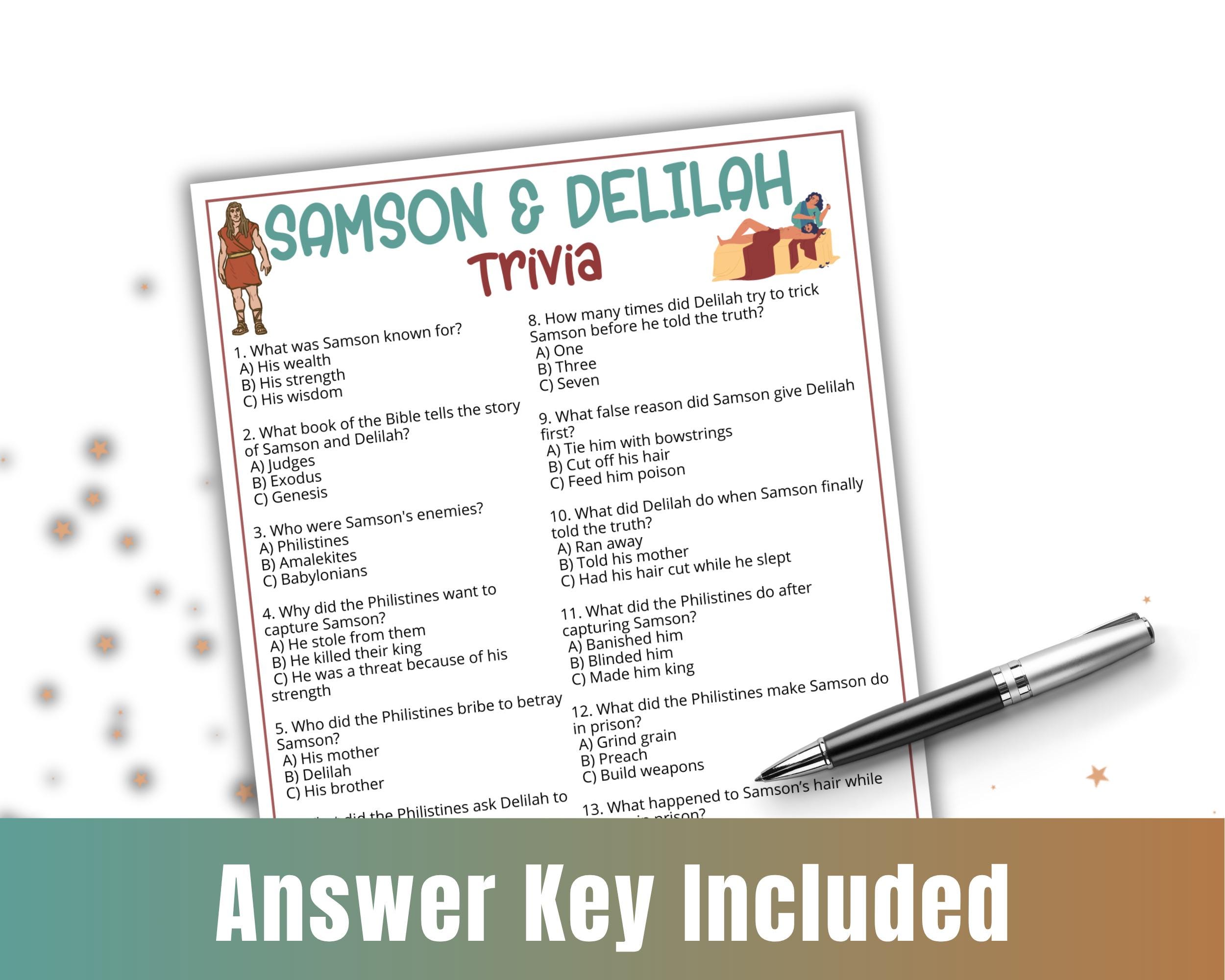 Samson & Delilah Trivia Game for Kids, Sunday School Bible Games, Old ...