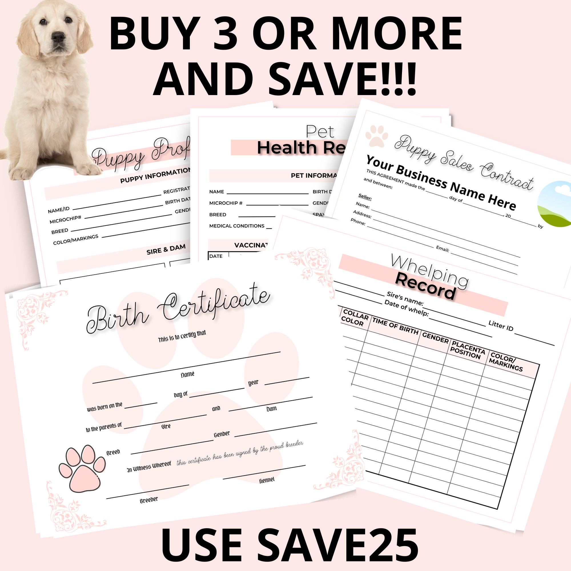 Editable Puppy Deposit Receipt, Dog Breeder Records, Dog Breeder Forms ...