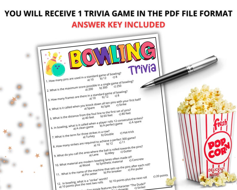 Bowling Trivia Game, Sports Team Trivia, Office Party Activity, Bowling ...