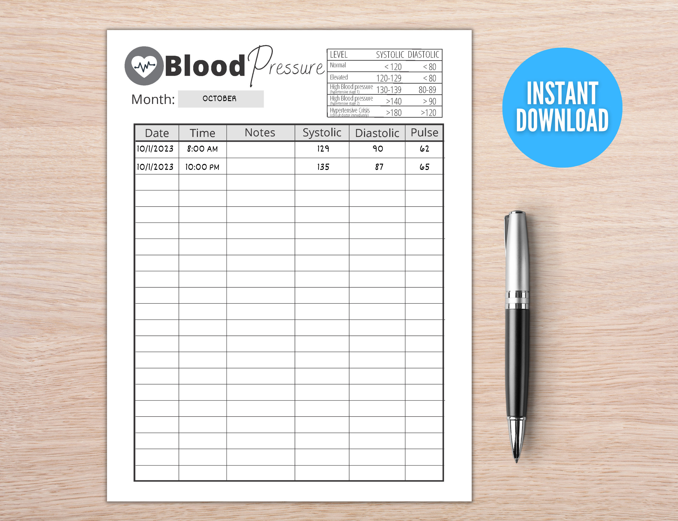 Blood Pressure Log Editable Printable, Blood Pressure Tracker, Medical ...