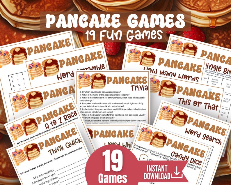 Pancake Party Games Bundle, Pancakes and Pajamas, Pancake Day Games ...