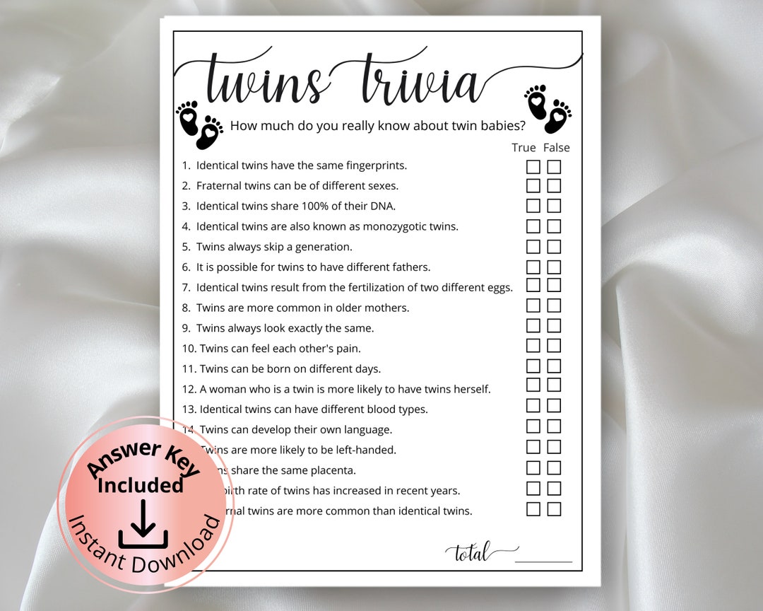 Twins Trivia for Baby Showers, Printable True False Baby Shower Game ...