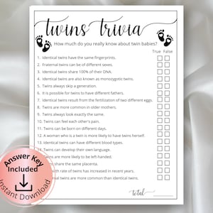 Twins Trivia for Baby Showers, Printable True False Baby Shower Game ...