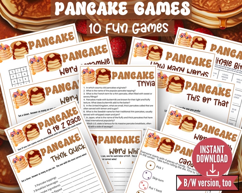 Pancake Party Games Bundle, Pancakes and Pajamas, Pancake Day Games ...