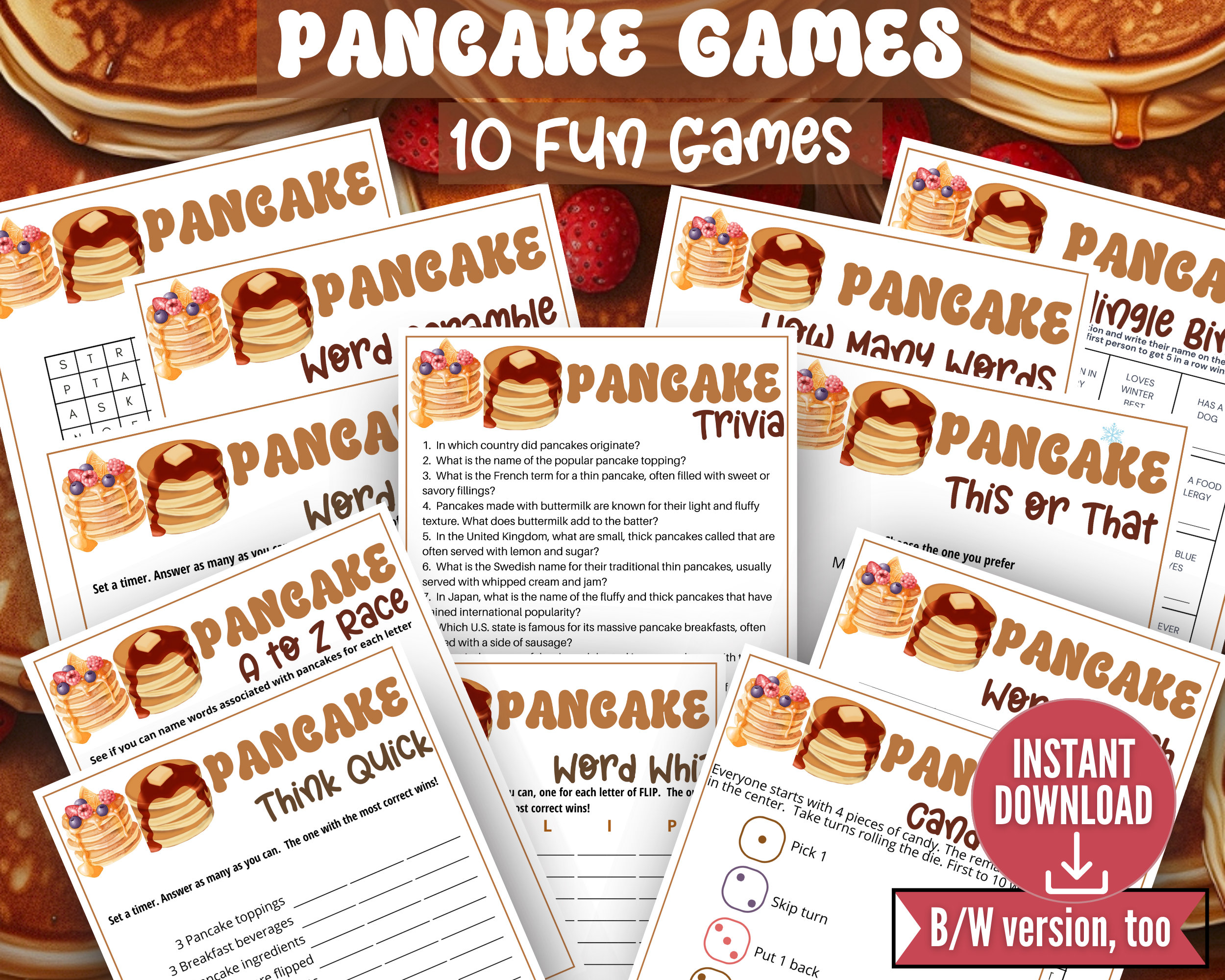 Pancake Party Games Bundle, Pancakes and Pajamas, Pancake Day Games ...