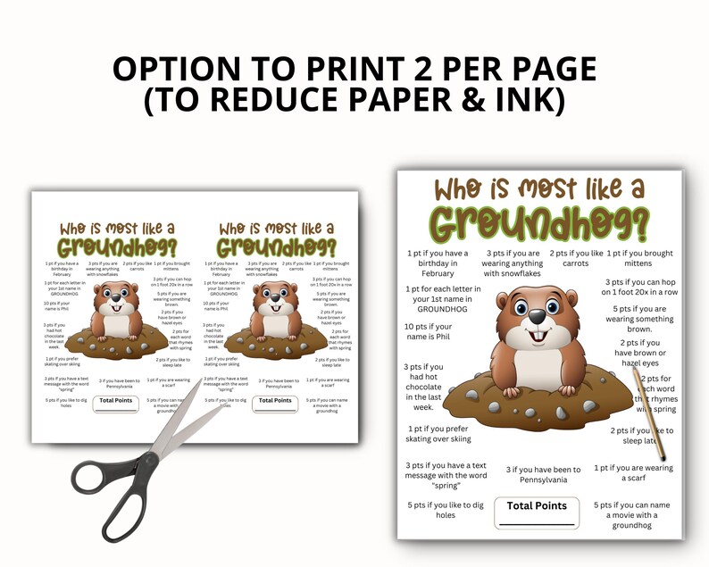 Who is Most Like a Groundhog, Groundhog Day Trivia Game, Winter Party ...