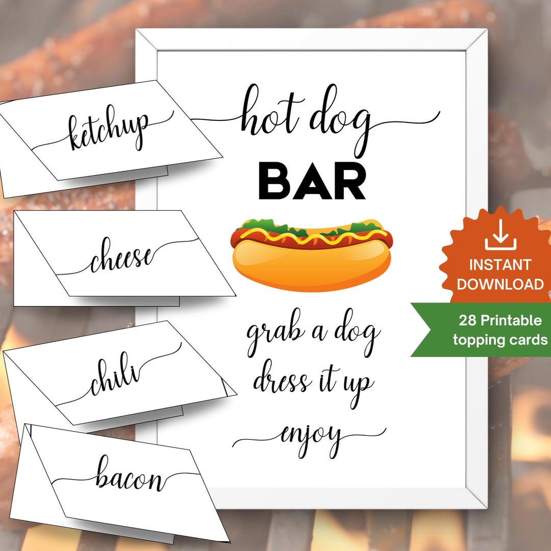 Hot Dog Bar Table Signs, Hot Dog Themed Birthday Party, Barrbeque Baby ...