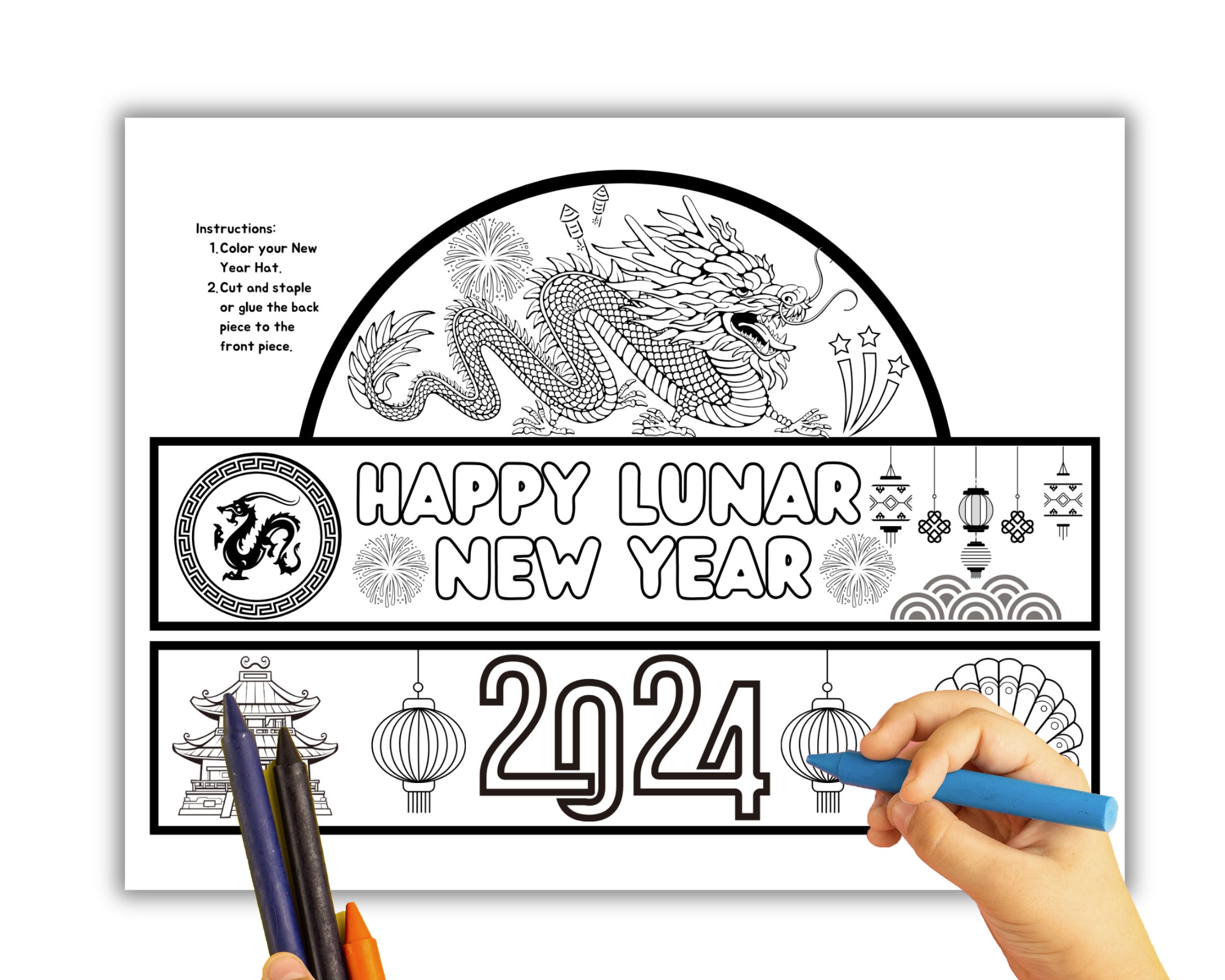 Lunar New Year Coloring Craft Hat, DIY Chinese New Year Craft Crown ...