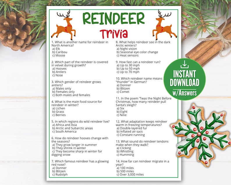 Christmas Reindeer Trivia Game, Friendsmas Reindeer Game, Christmas ...