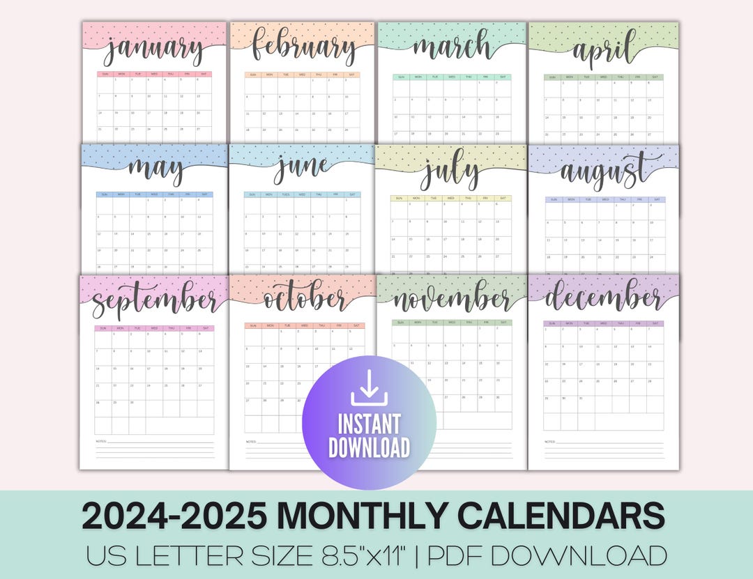 2025 Monthly Calendar, Back to School, Teacher Calendar, 12 Month ...