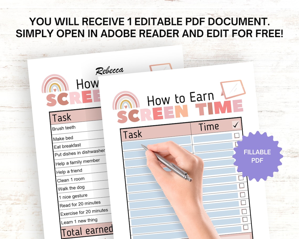 Editable Screen Time Checklist, Screen Time Schedule, Screen Time ...