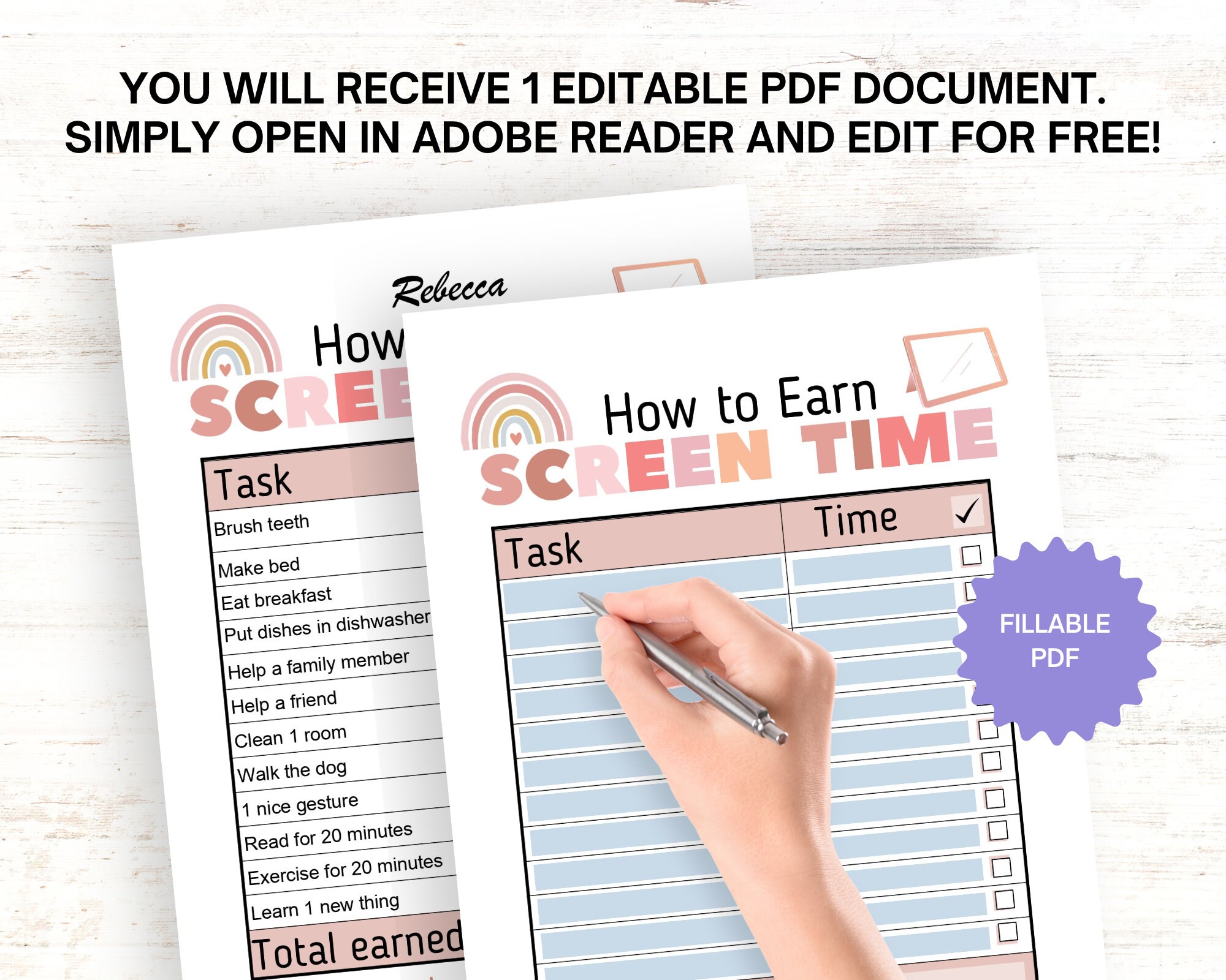 Editable Screen Time Checklist, Screen Time Schedule, Screen Time ...