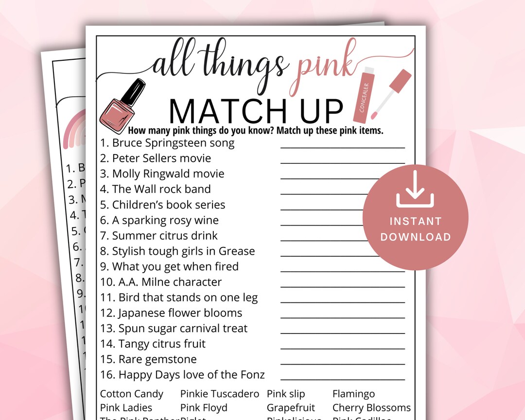Ladies Night Out All Things Pink Trivia Game, Girls Night in Printable ...