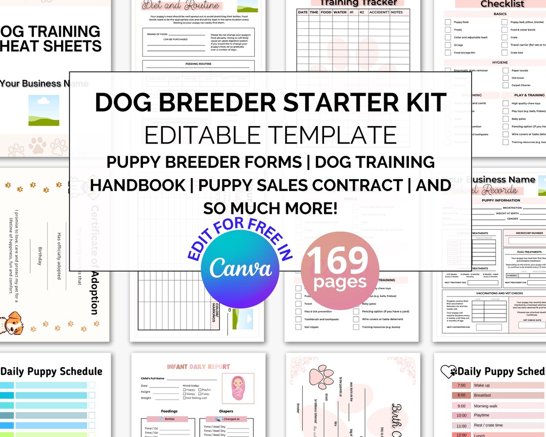 Editable Puppy Breeder Starter Kit Templates, Dog Training Handbook for ...