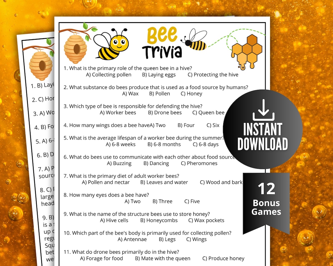 Bee Trivia Game,printable Honey Bee Game for Kids & Adults, What Will ...