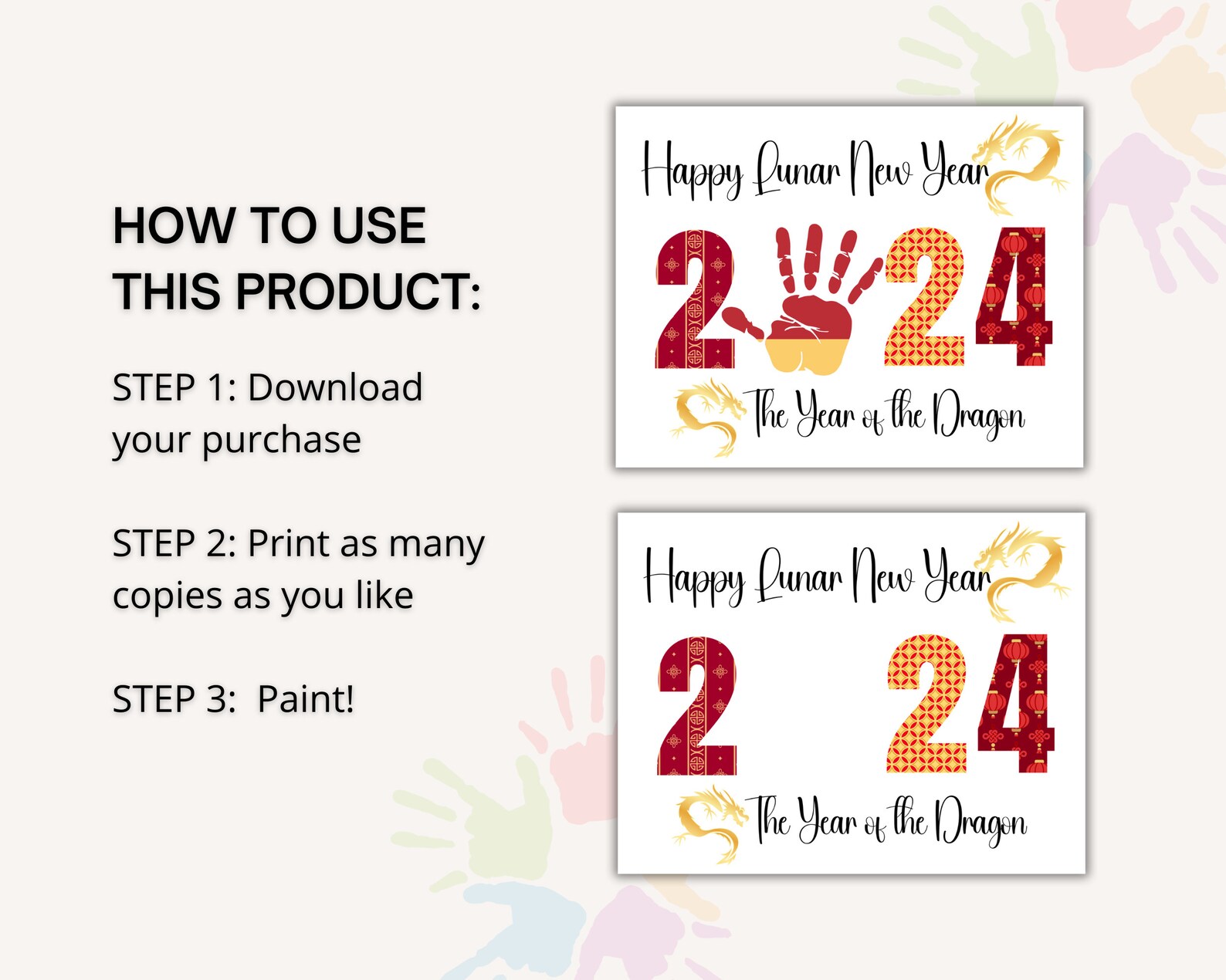 Lunar New Year Handprint Craft, Chinese New Year Handprint Art, Year of ...