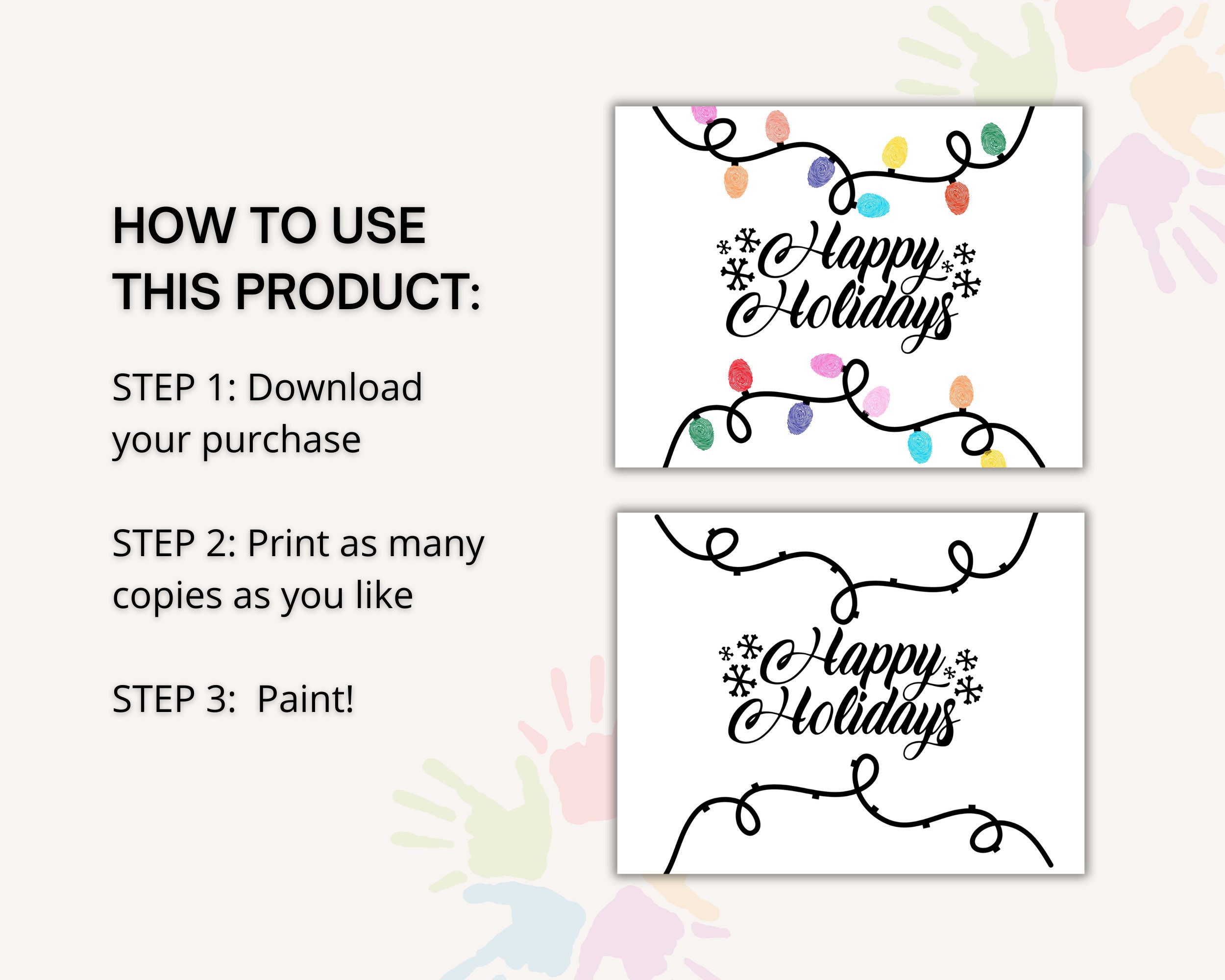 Fingerprint Christmas Lights Printable Happy Holidays Craft, Craft for ...