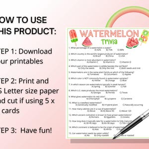 Watermelon Trivia Game, Spring Trivia Game, Summer Birthday Party Game ...
