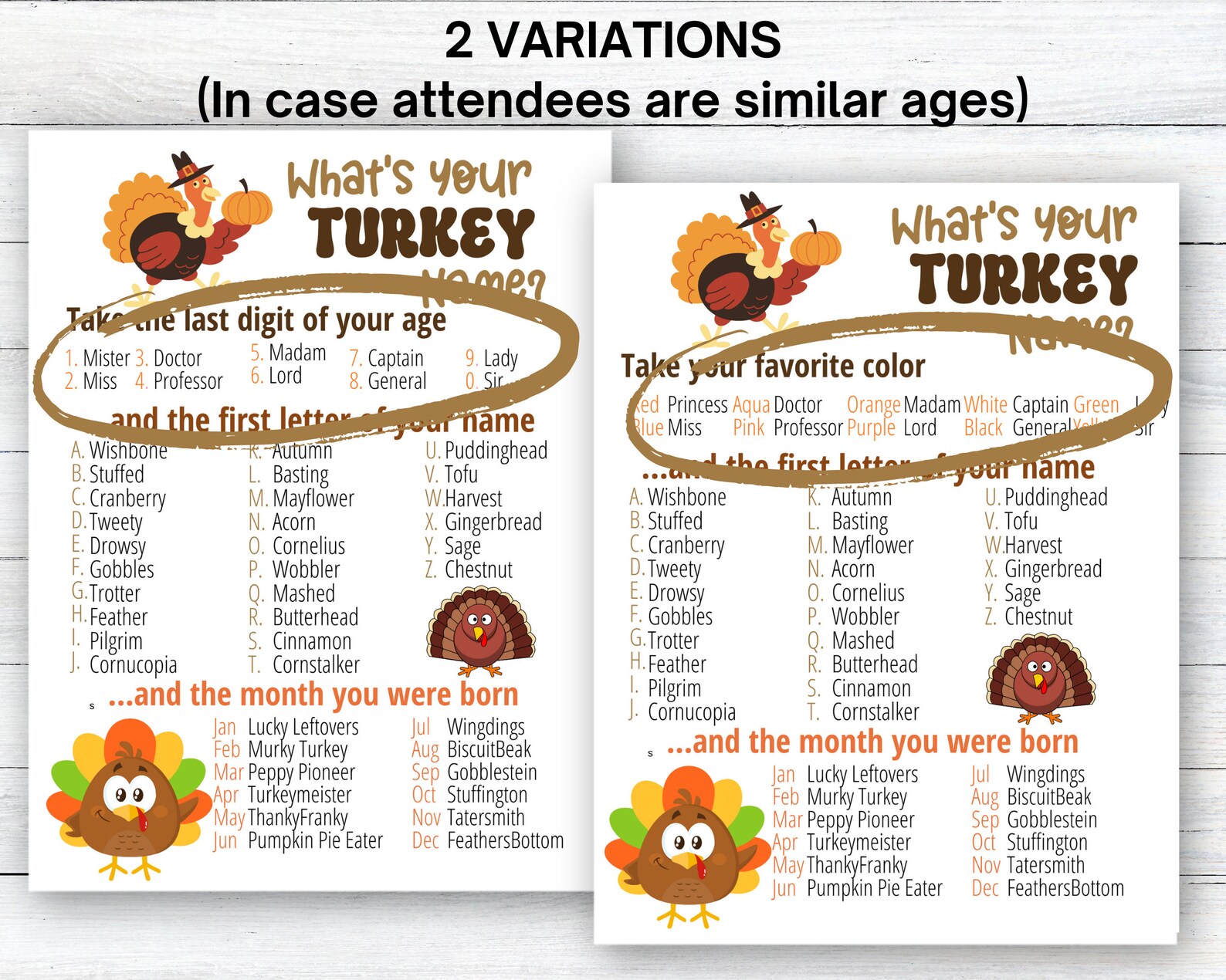 What's Your Turkey Name Game WITH NAMETAGS + SIGN, Thanksgiving Game ...