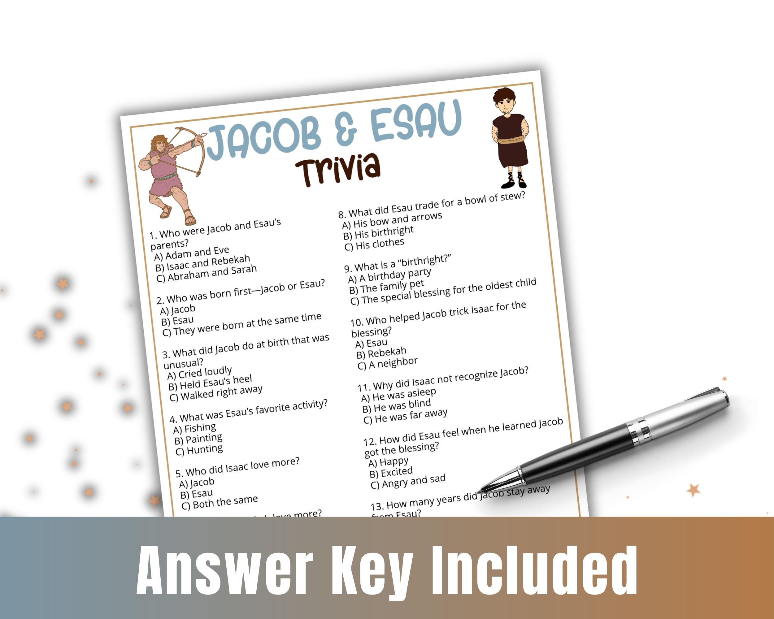 Jacob & Esau Trivia Game for Kids, Sunday School Bible Games, Old ...