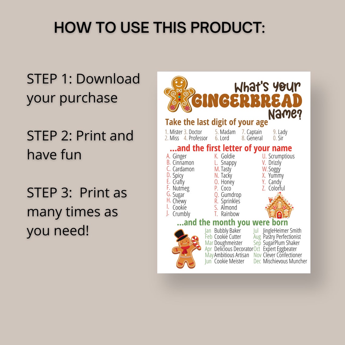 What's Your Gingerbread Name Game WITH NAMETAGS SIGN, Gingerbread Party ...