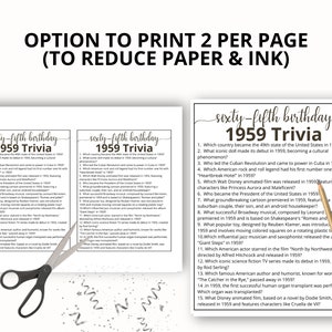 1959 Trivia Game, 65th Birthday Party Games, Born in 1959 Game, 1959 ...