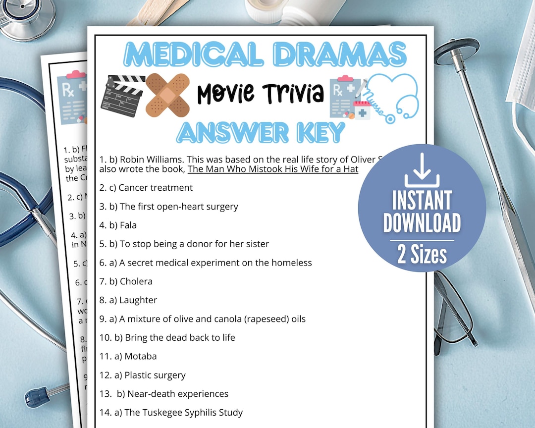 Medical Drama Movie Trivia Game, Printable Nurse & Doctor Trivia Game ...
