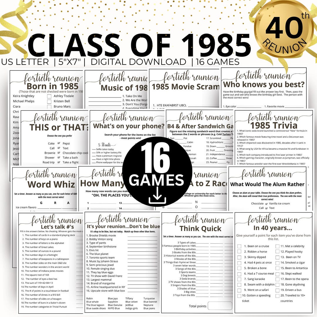 40th Reunion Party Games, Class of 1985 Game Bundle, 1985 Class Reunion Games, 40th Class ...