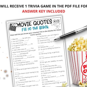 Famous Movie Quotes Trivia Game, Silver Screen Quiz Party, Iconic Movie ...