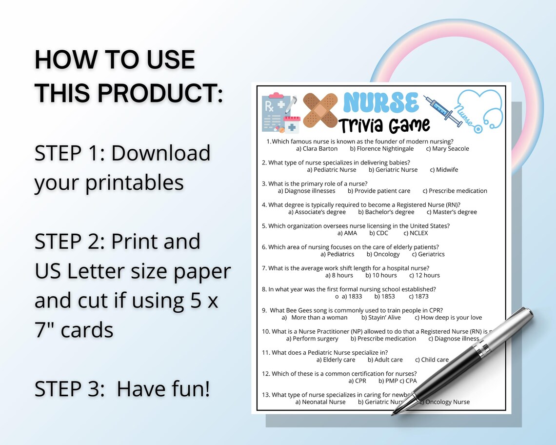 Nurse Trivia Game, Printable Nurse Appreciation Game, Medical Hospital ...