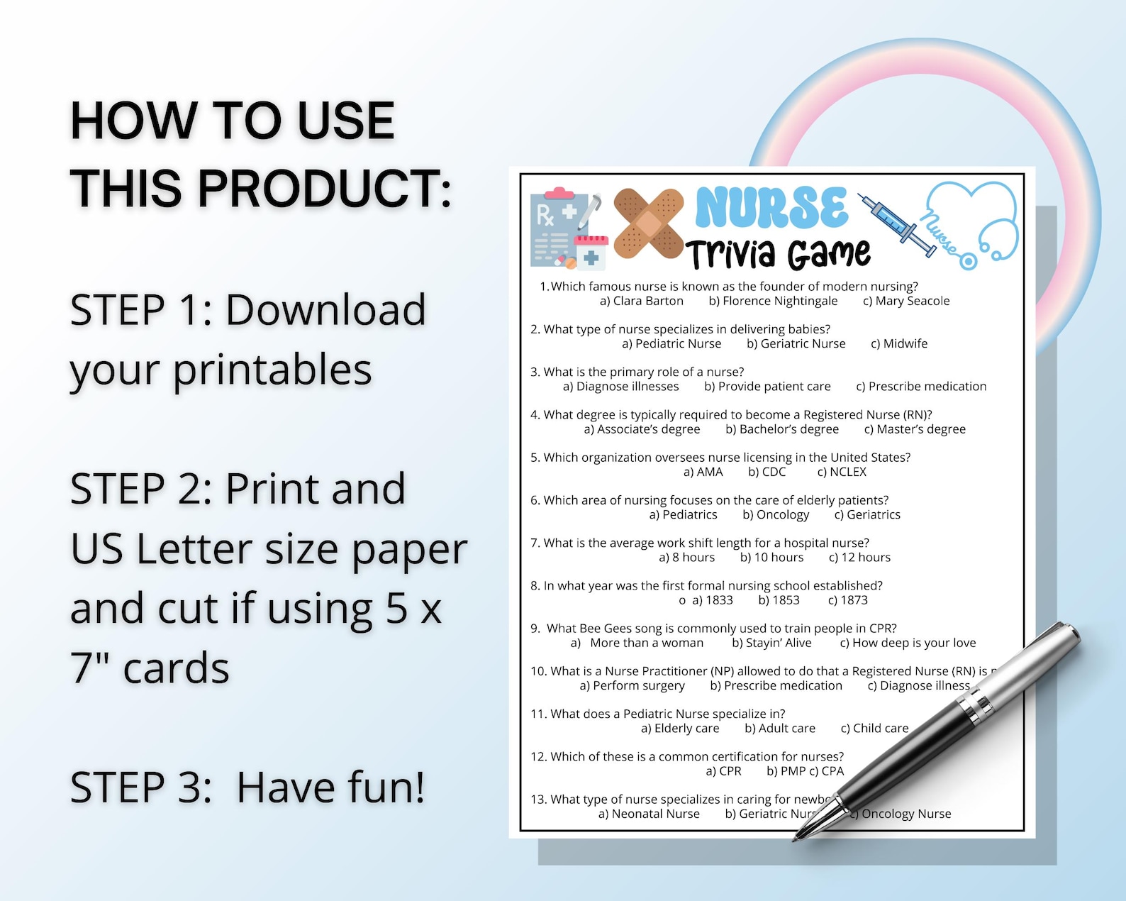 Nurse Trivia Game, Printable Nurse Appreciation Game, Medical Hospital ...