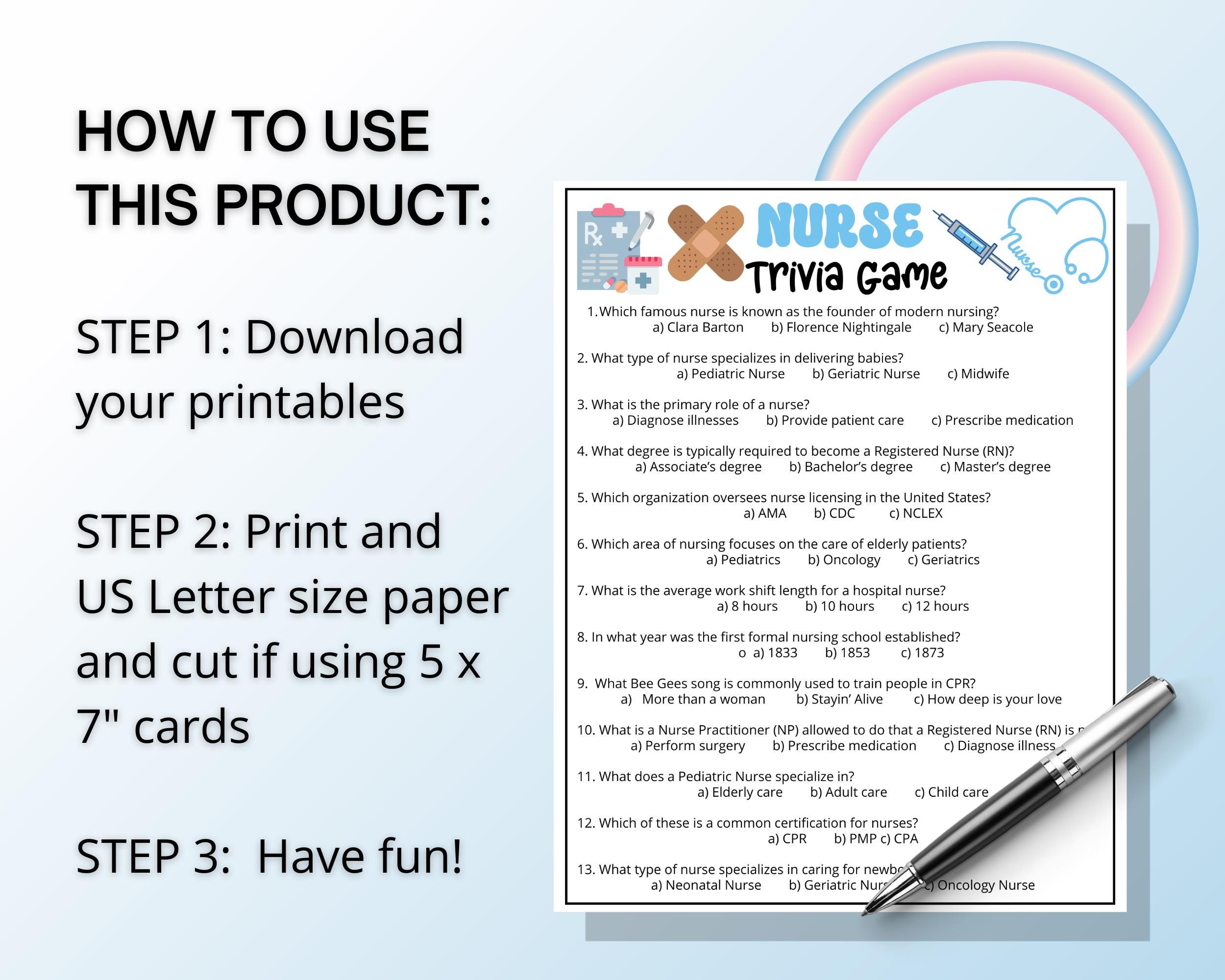Nurse Trivia Game, Printable Nurse Appreciation Game, Medical Hospital ...