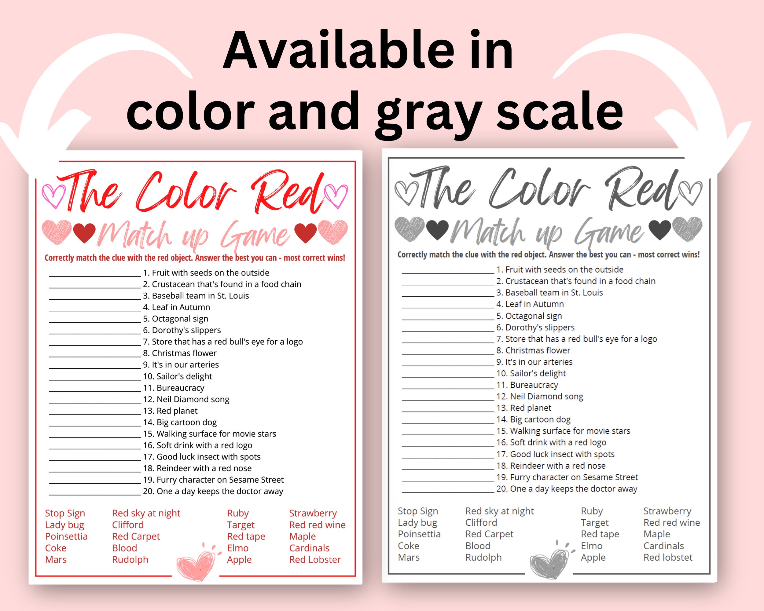 The Color Red Game, Valentine's Day Trivia, Trivia Game Printable PDF ...