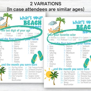 What's Your Beach Name Game WITH NAMETAGS + SIGN, Beach Vacation Party ...