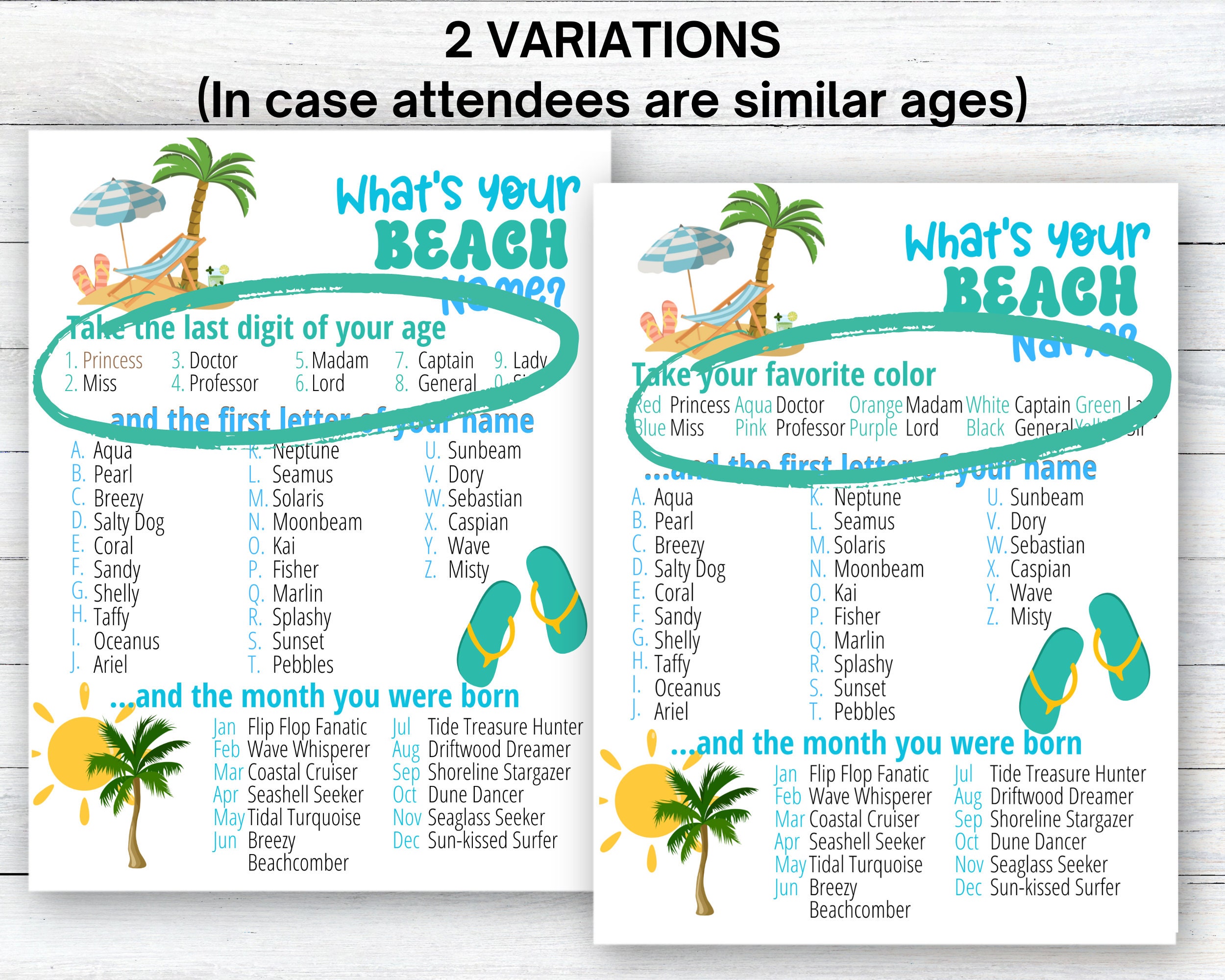 What's Your Beach Name Game WITH NAMETAGS + SIGN, Beach Vacation Party ...