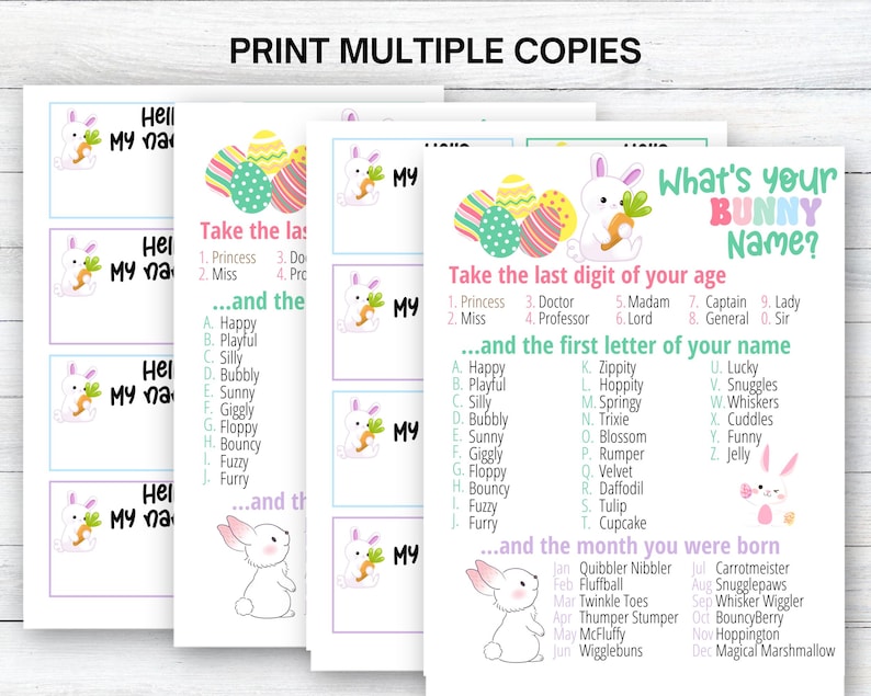 What's Your Bunny Name Game WITH NAMETAGS + SIGN, Easter Party Game ...
