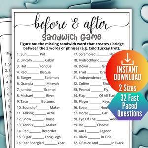 Before and After Sandwich Game,fill in the Blank Word Quiz,printable ...