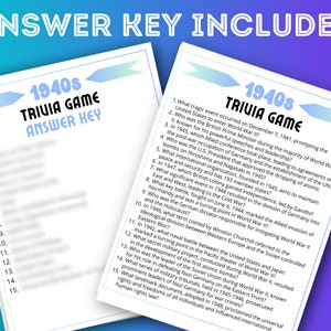 1940s Decade Trivia Game, Trivia Questions, 40s Trivia Quiz, 1960s ...