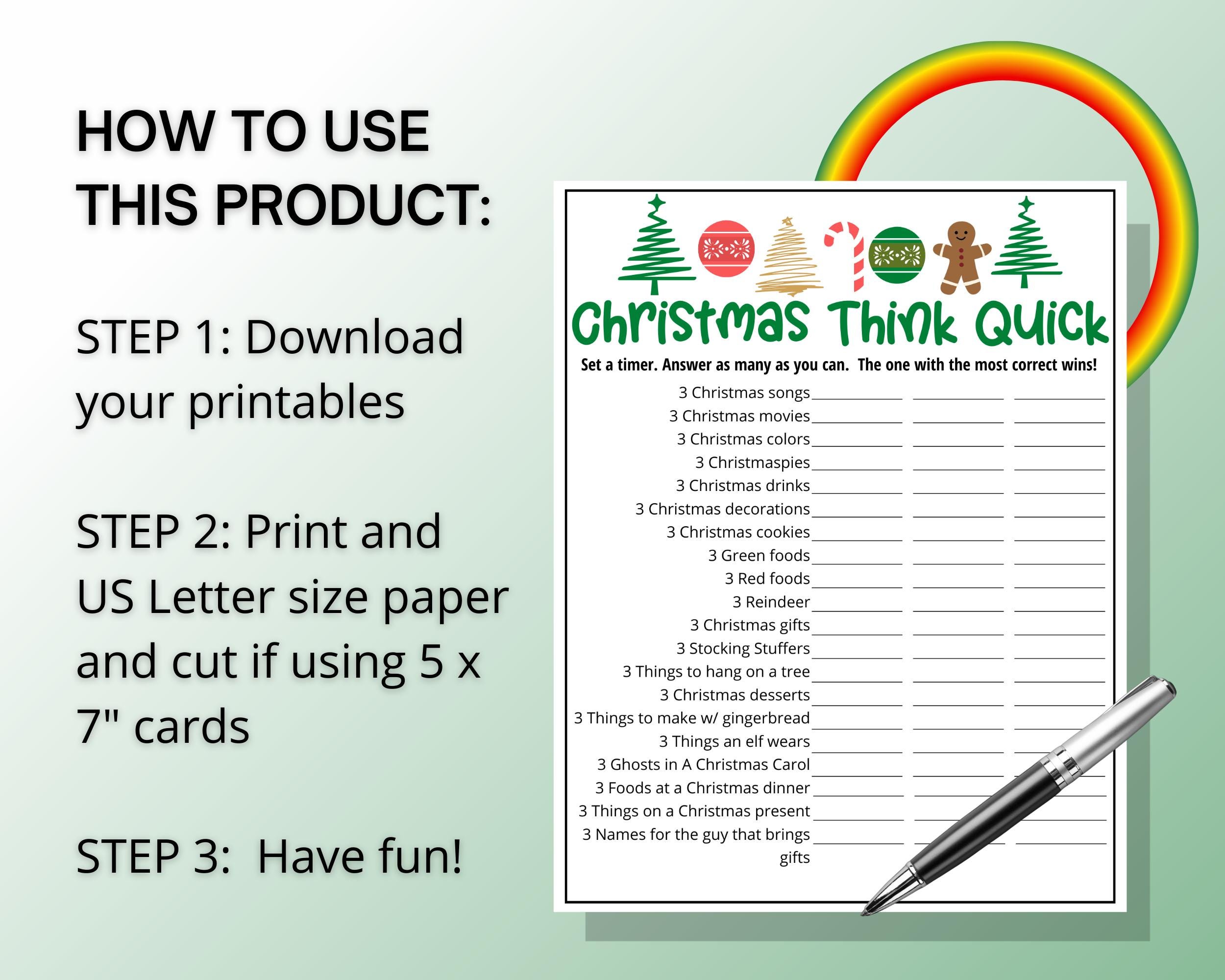 Christmas Think Quick Trivia Game, Friendsmas Fast Thinking Game ...