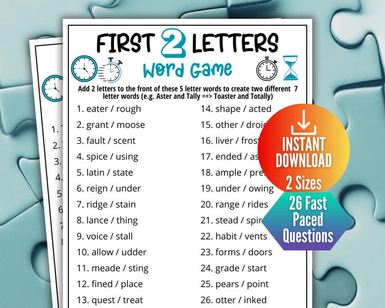 Pop Culture Trivia Game,first 2 Letters Word Quiz,printable Game for ...