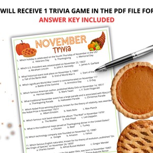 November Trivia Game, Fall Season Game, Autumn Party Game, Monthly Fall ...