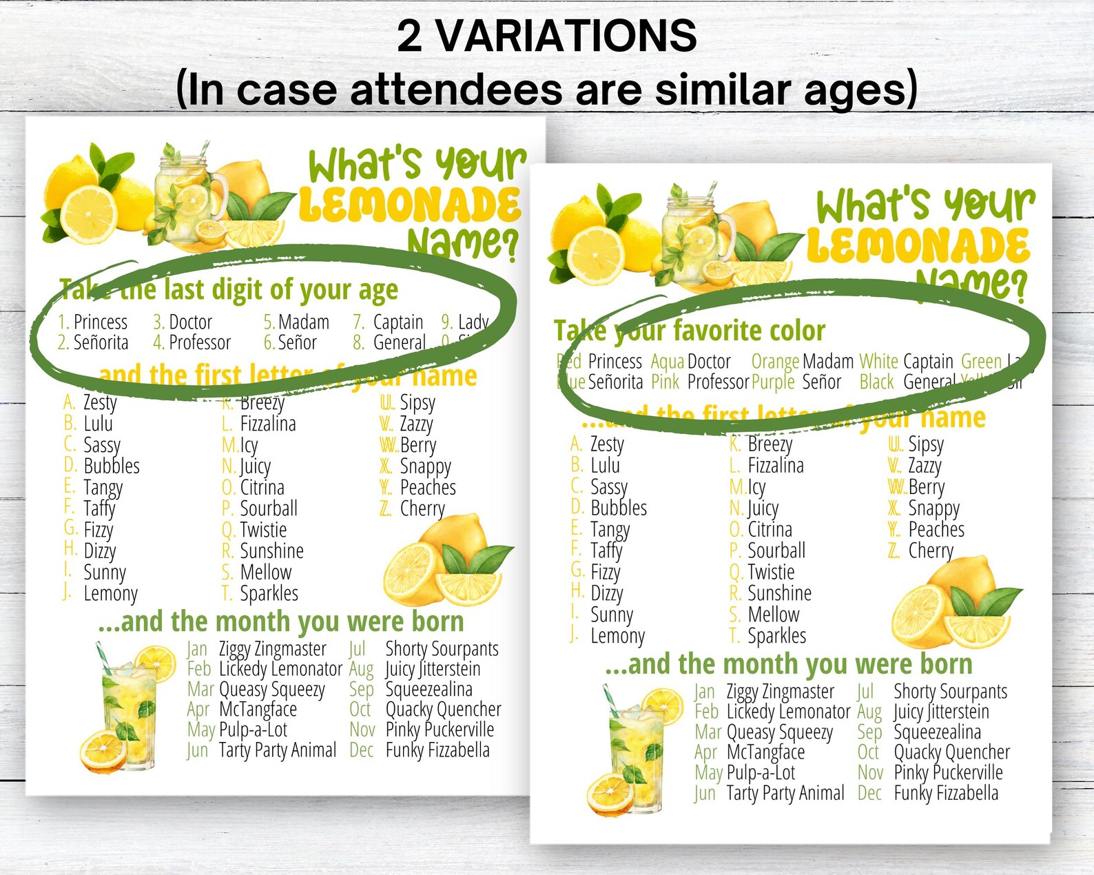 What's Your Lemonade Name Game WITH NAMETAGS + SIGN, Lemon First ...