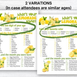 What's Your Lemonade Name Game WITH NAMETAGS + SIGN, Lemon First ...