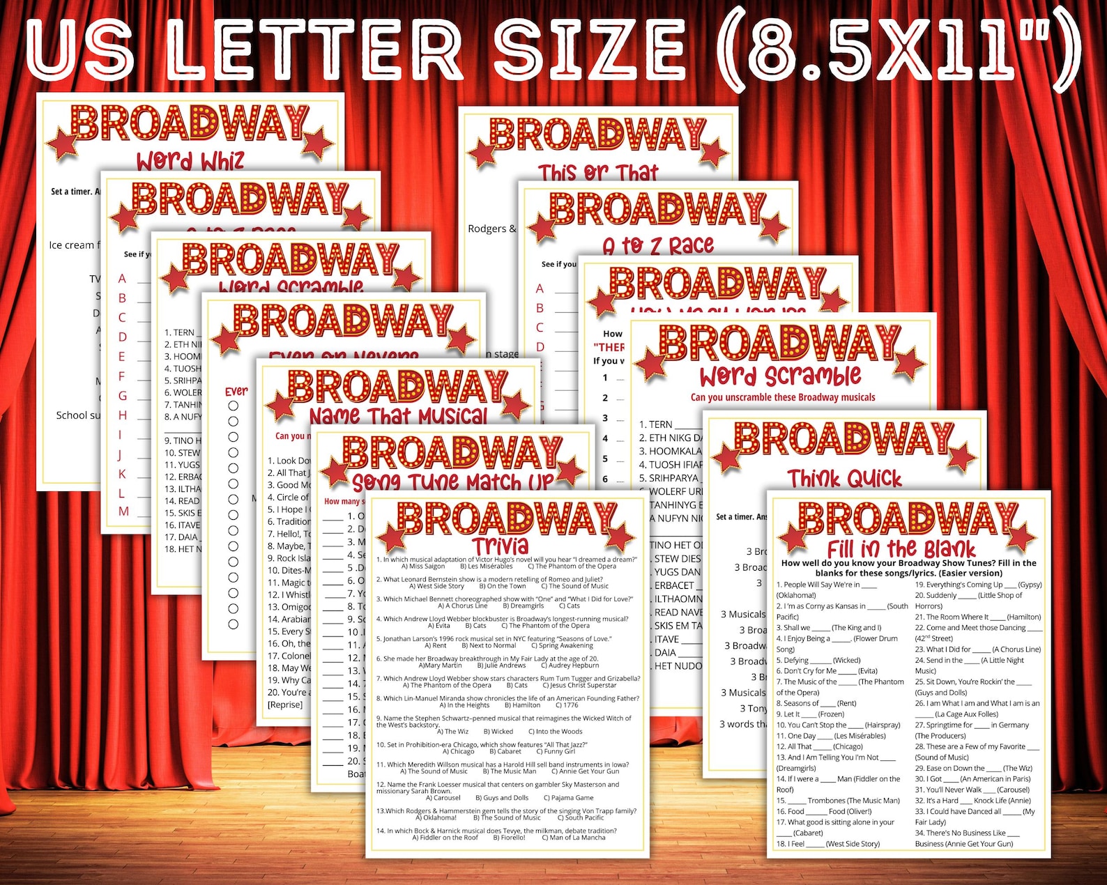 Broadway Trivia Game Bundle,musical Theater Quiz Party,broadway Show ...