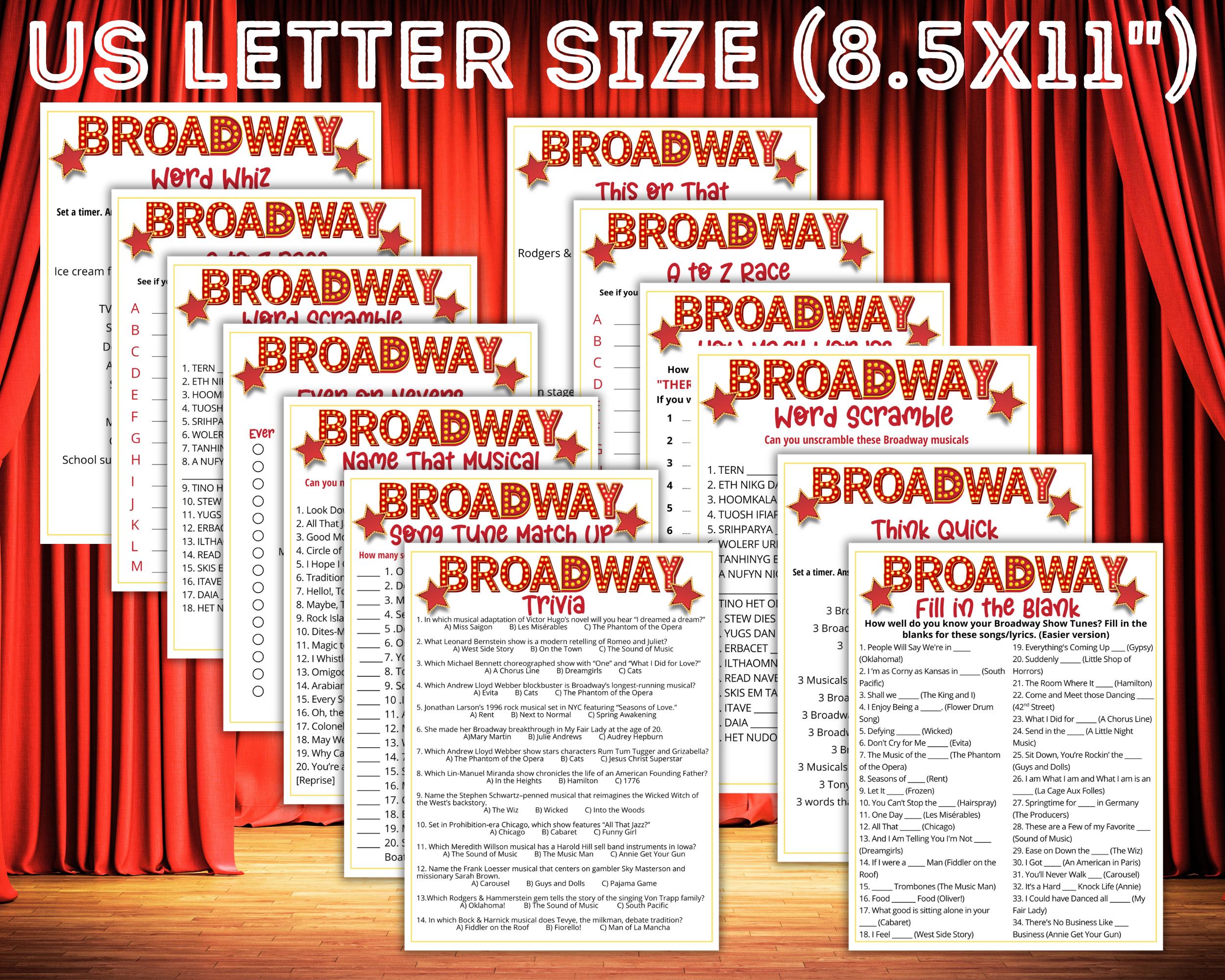 Broadway Trivia Game Bundle,musical Theater Quiz Party,broadway Show ...