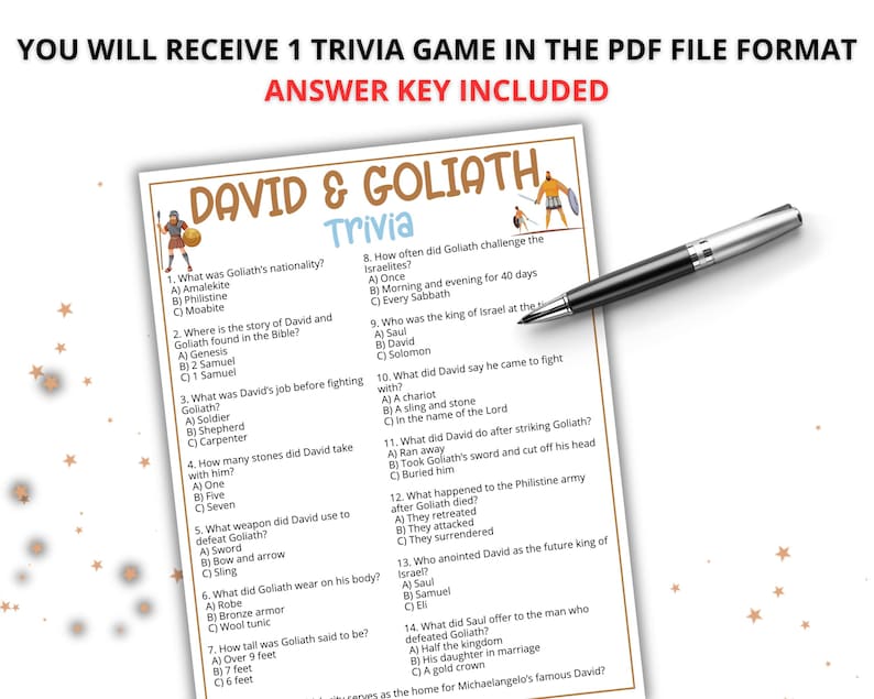 David and Goliath Trivia Game for Kids, Sunday School Bible Games,old ...