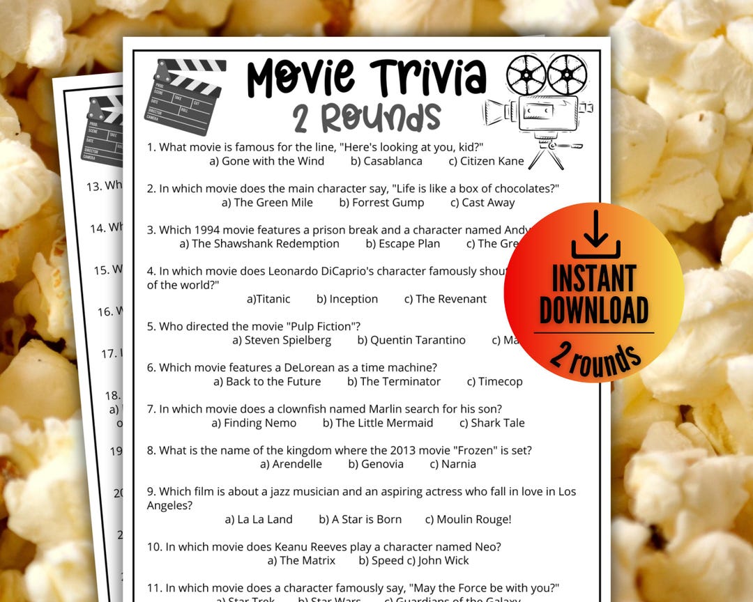 Movie Trivia Game, Silver Screen Quiz Party, Movie Quotes Trivia ...