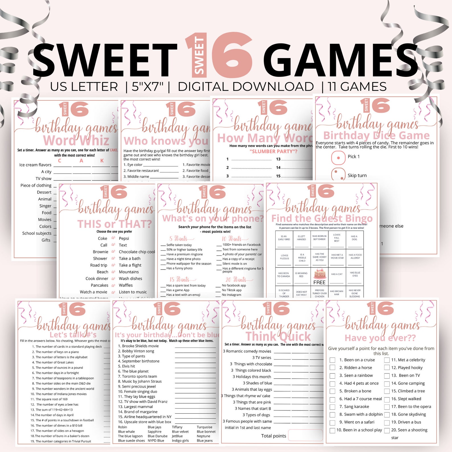 Sweet 16 Birthday Games, 16th Birthday Party Games, Born in 2008 Game ...