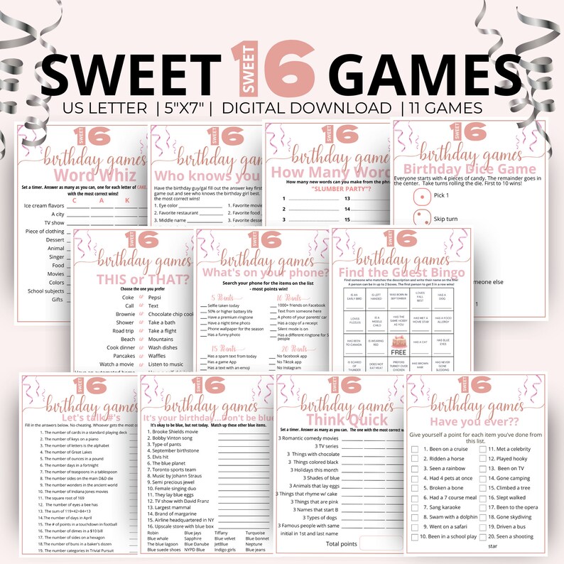 Sweet 16 Birthday Games, 16th Birthday Party Games, Born in 2008 Game ...
